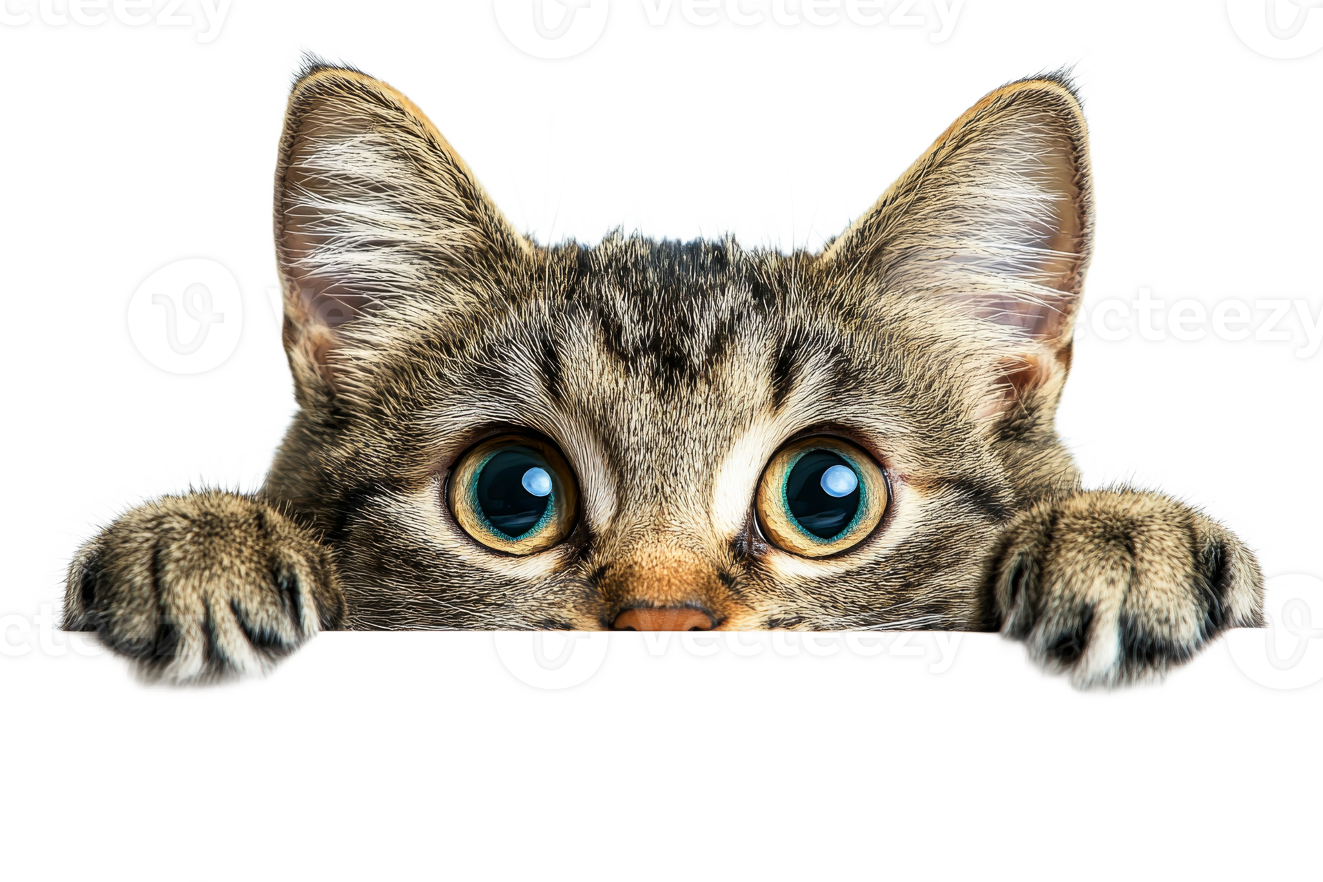 Curious cat peeking over a surface with wide eyes 58043826 PNG