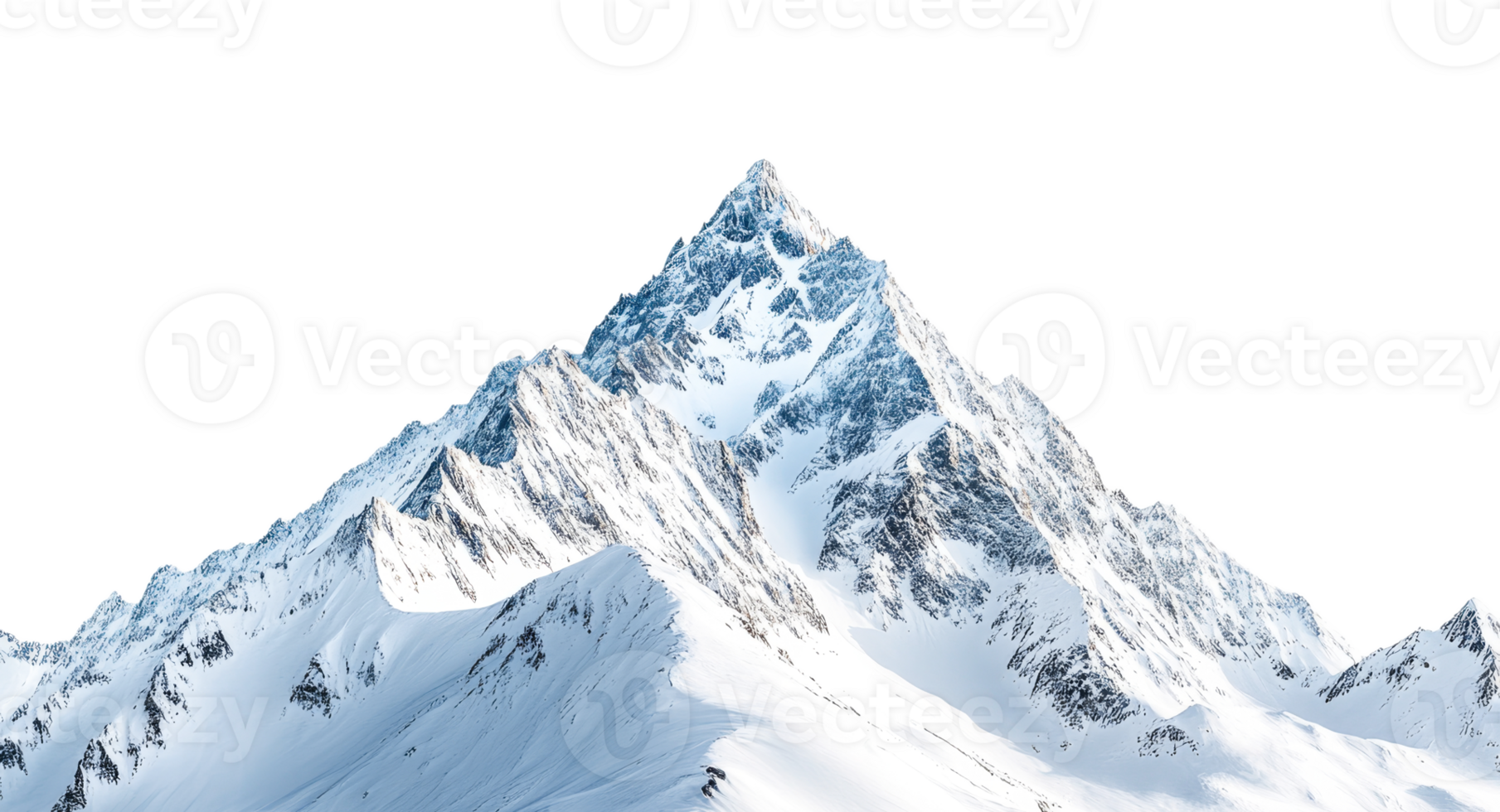 Majestic snowy mountain peak with visible crags and ridges, cut out ...