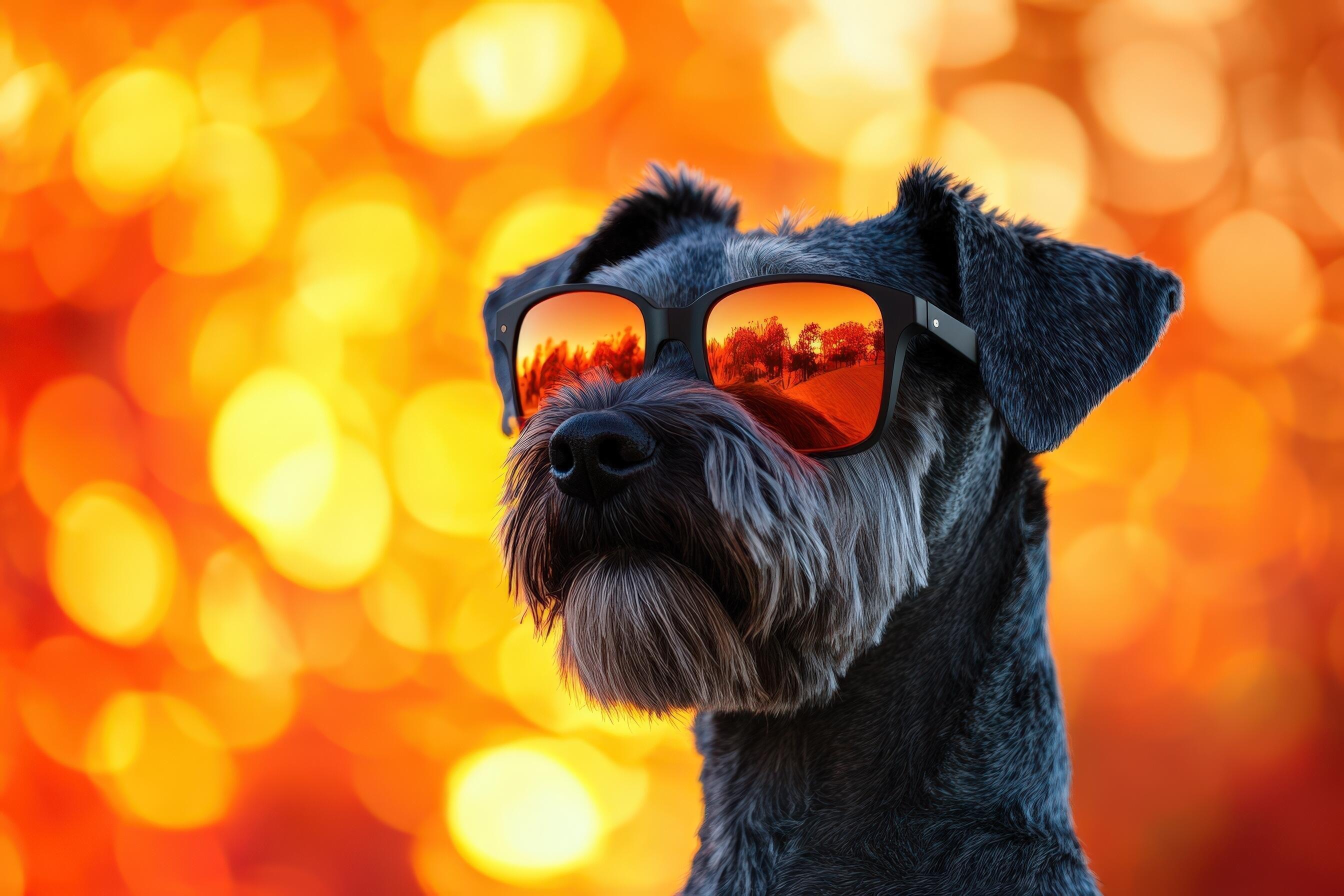 A dog wearing sunglasses in front of a bright background 58073180 Stock Photo at Vecteezy