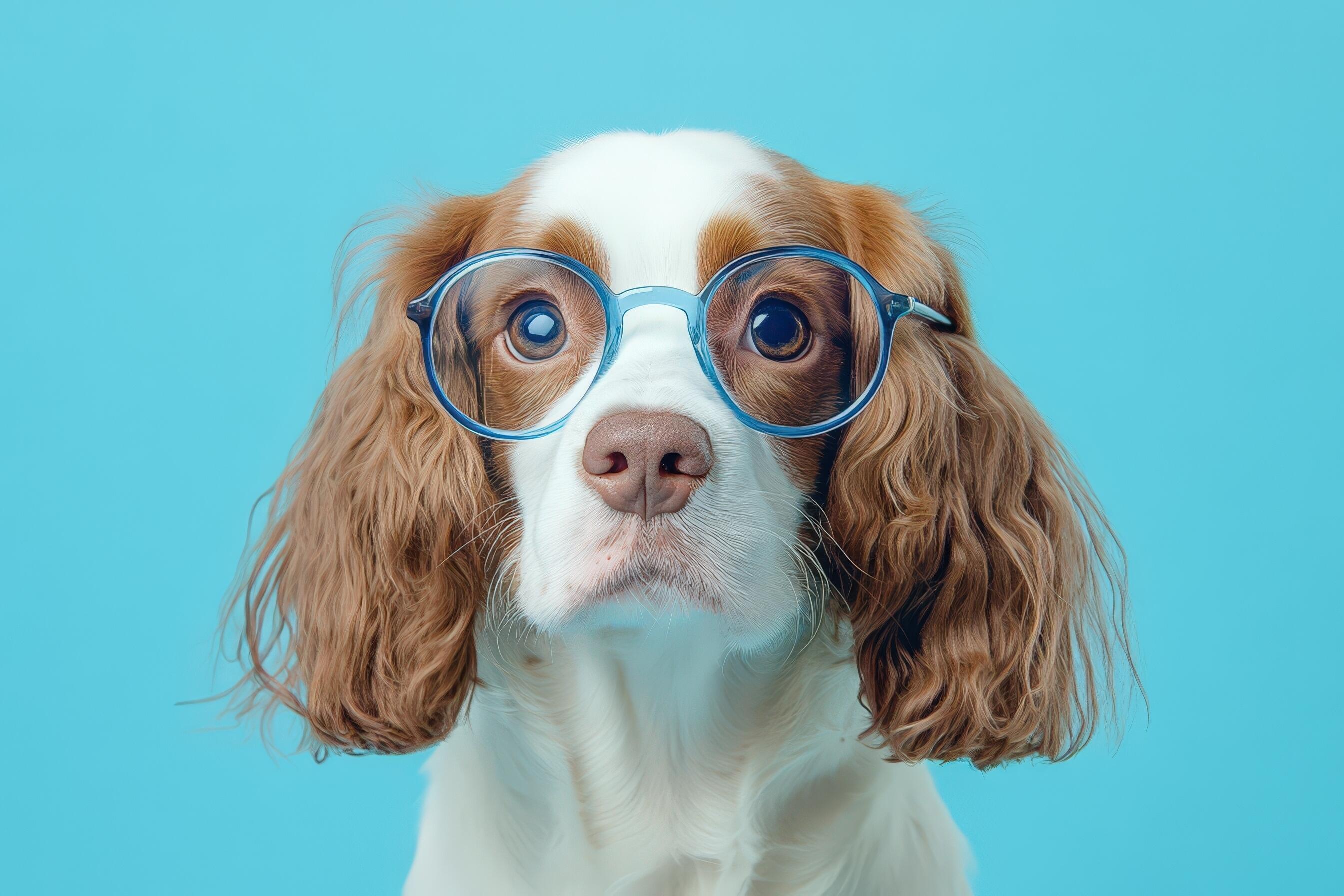 A dog wearing glasses on a blue background 58073257 Stock Photo at Vecteezy