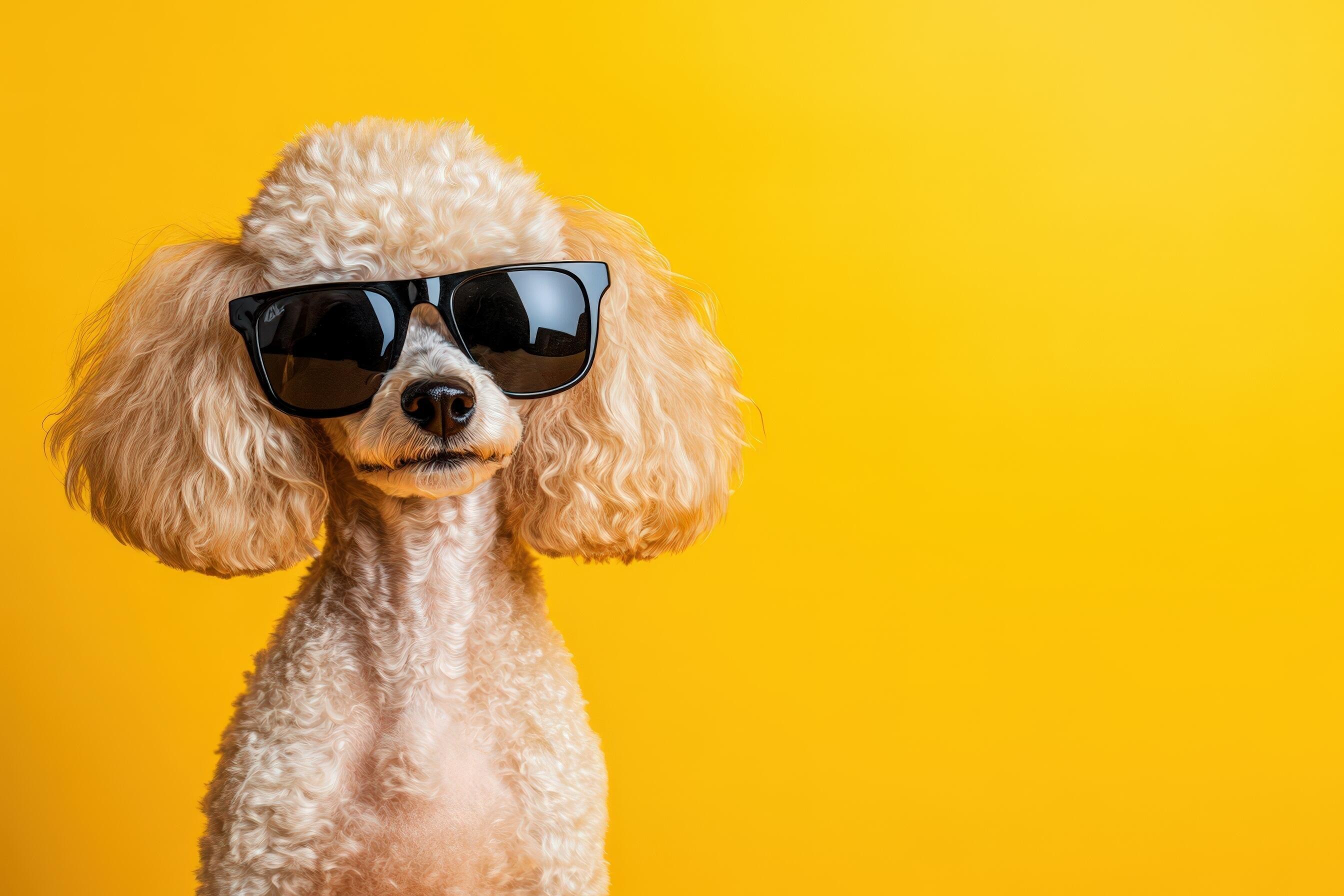 A poodle wearing sunglasses on a yellow background 58073444 Stock Photo at Vecteezy