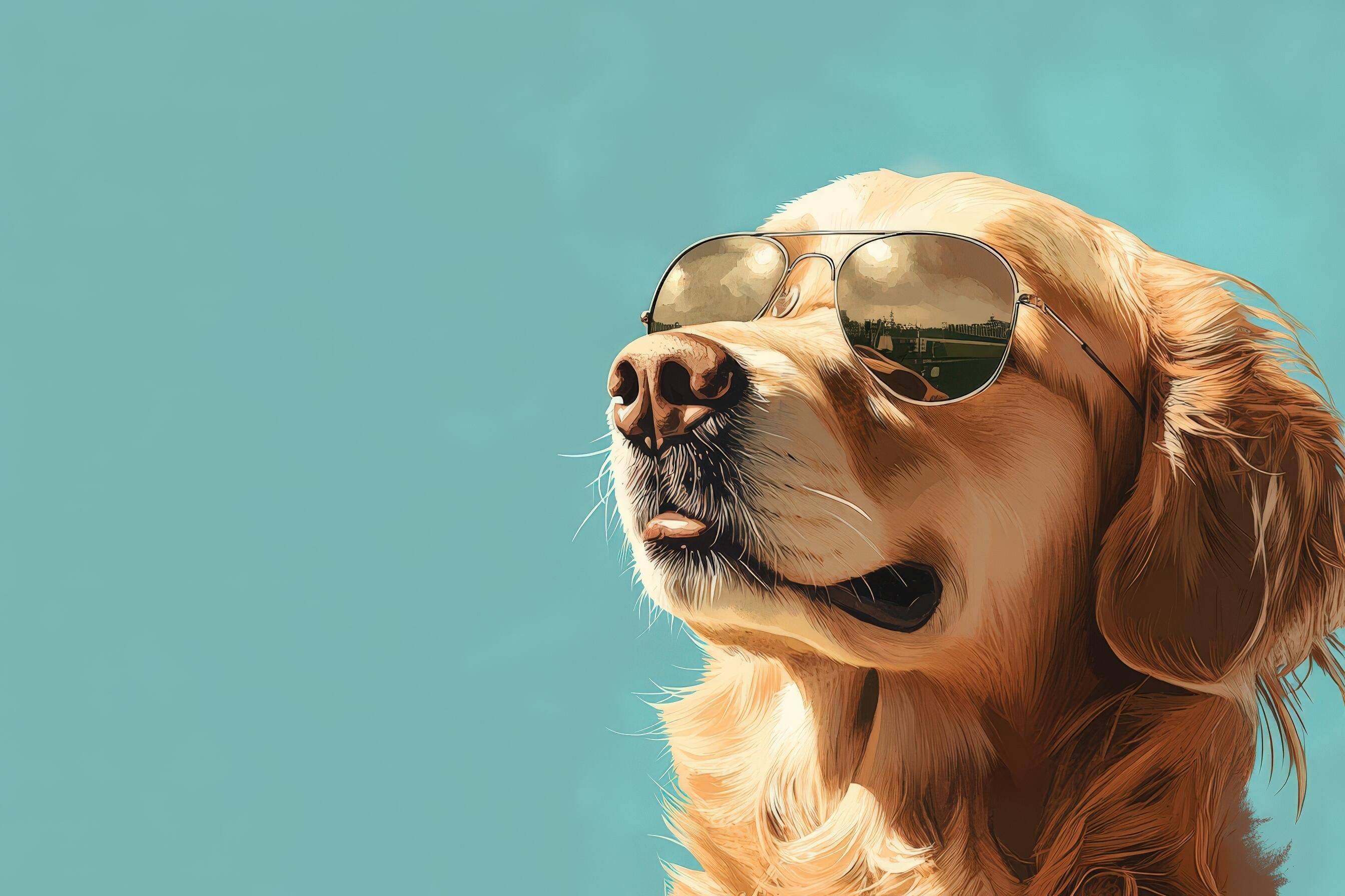 A golden retriever wearing sunglasses on a blue background 58073450 Stock Photo at Vecteezy