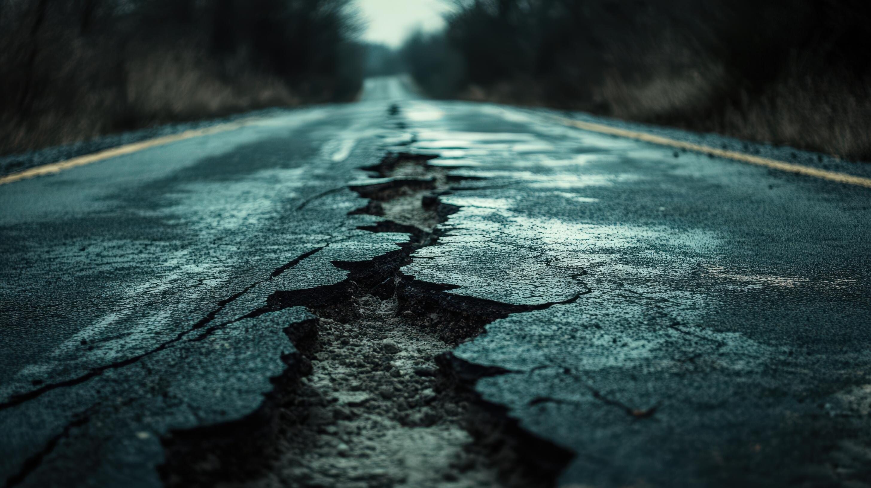 A crack in the road is shown in this photo 58076352 Stock Photo at Vecteezy