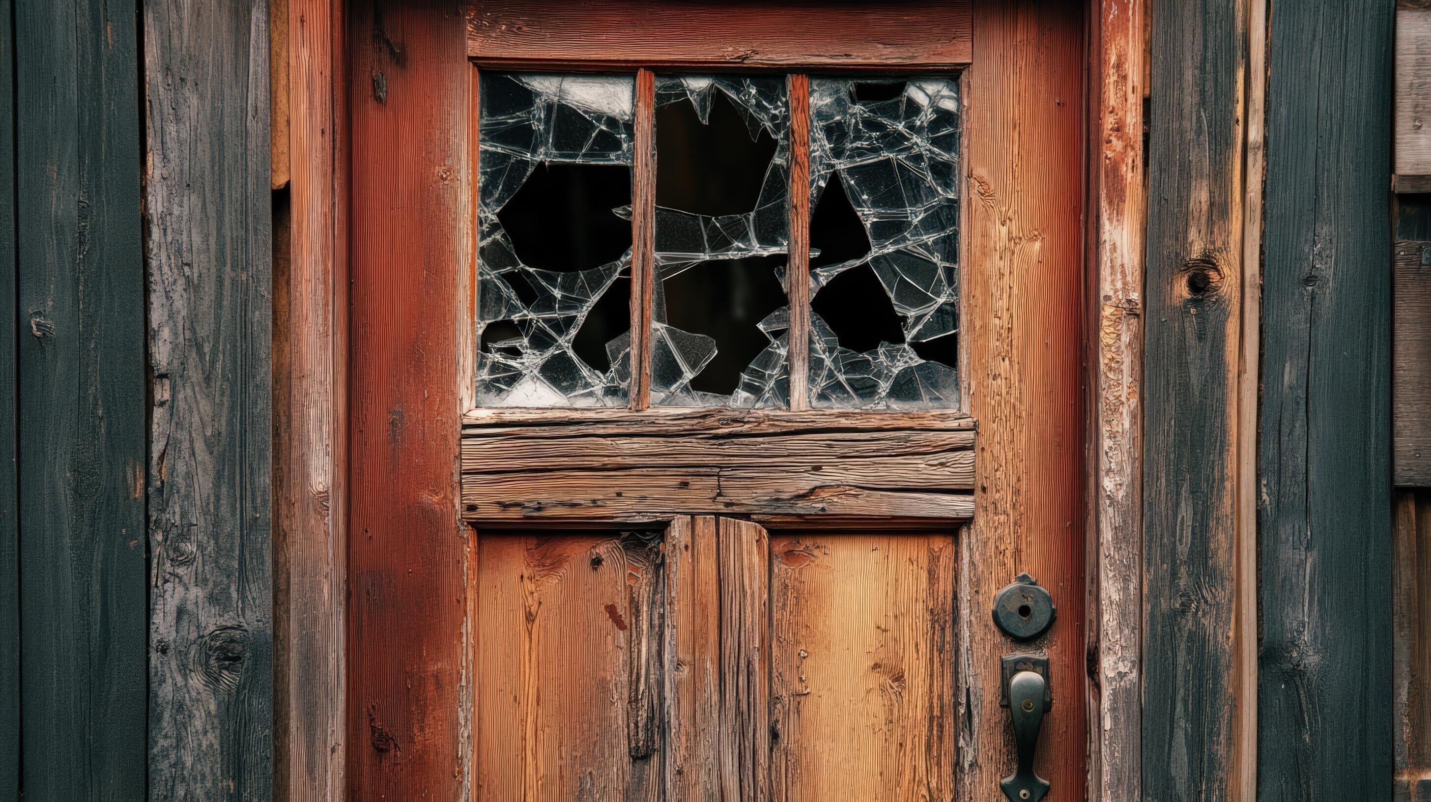 A broken wooden door with a broken window 58076613 Stock Photo at Vecteezy