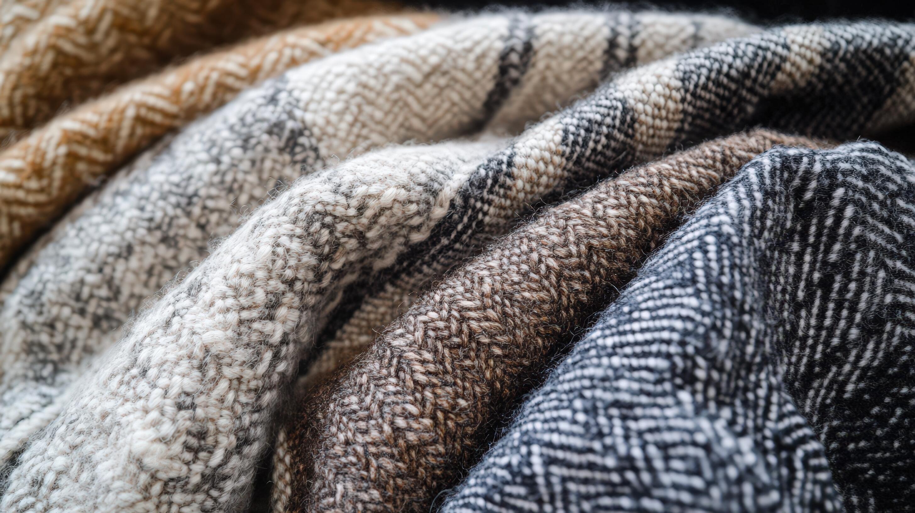 Warm woolen fabrics in assorted colors and patterns 58078674 Stock Photo at Vecteezy