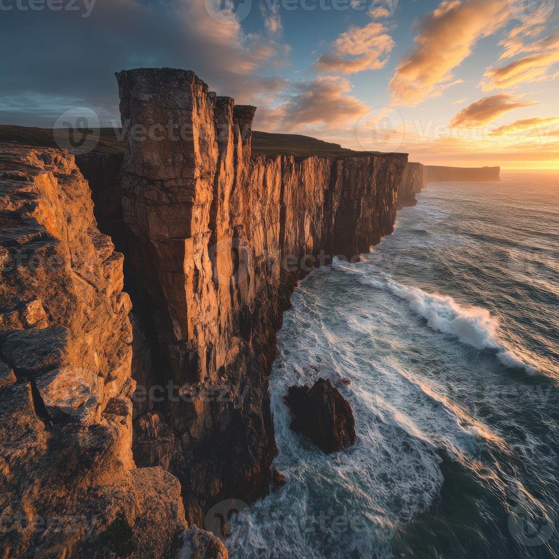 Golden cliffs at sunset by the sea 58081999 Stock Photo at Vecteezy