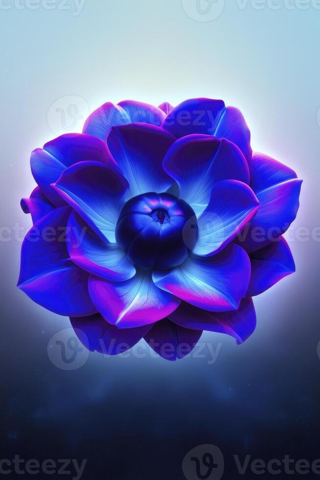 Glowing Blue Flower Bloom with Vibrant Purple Undertones and Soft ...