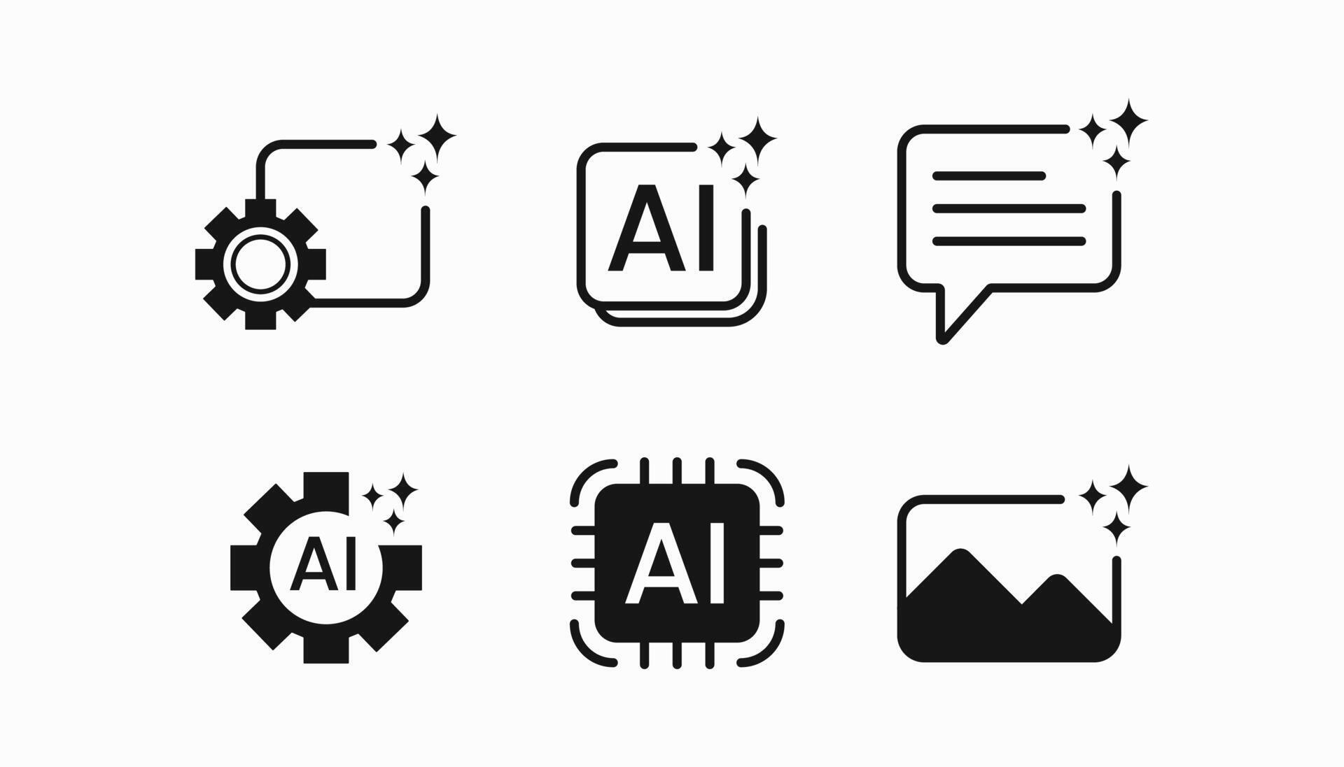 Artificial intelligence Icon Set. AI technology icons. Prompt, network, digital. Artificial ...