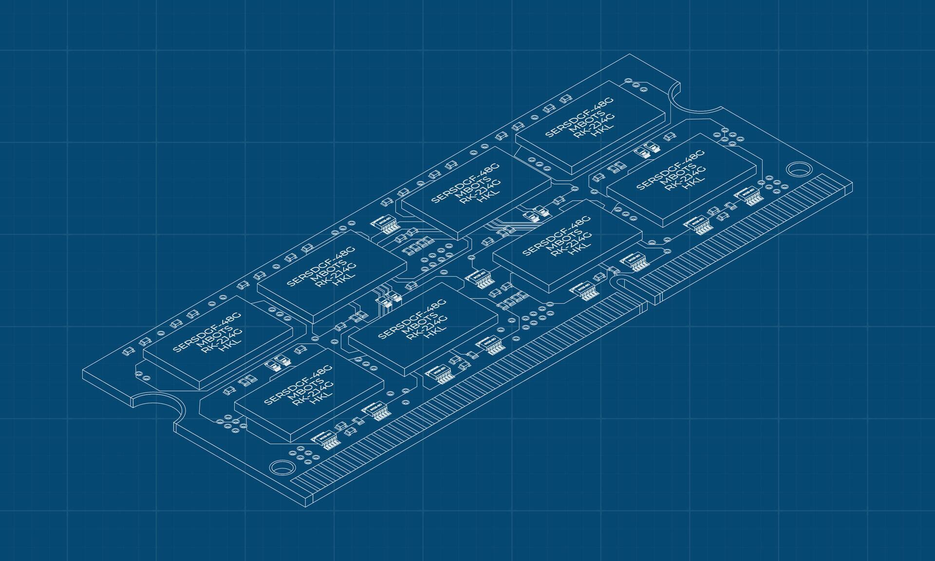 Isometric random access memory blueprint. RAM memory realistic 3d isometric. Computer hardware ...