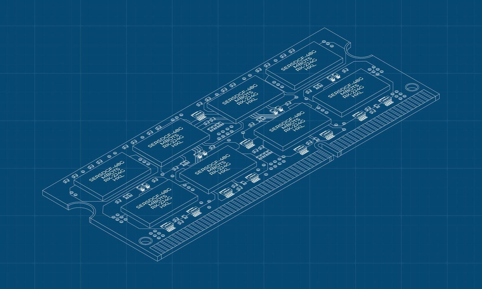 Isometric random access memory blueprint. RAM memory realistic 3d isometric. Computer hardware ...