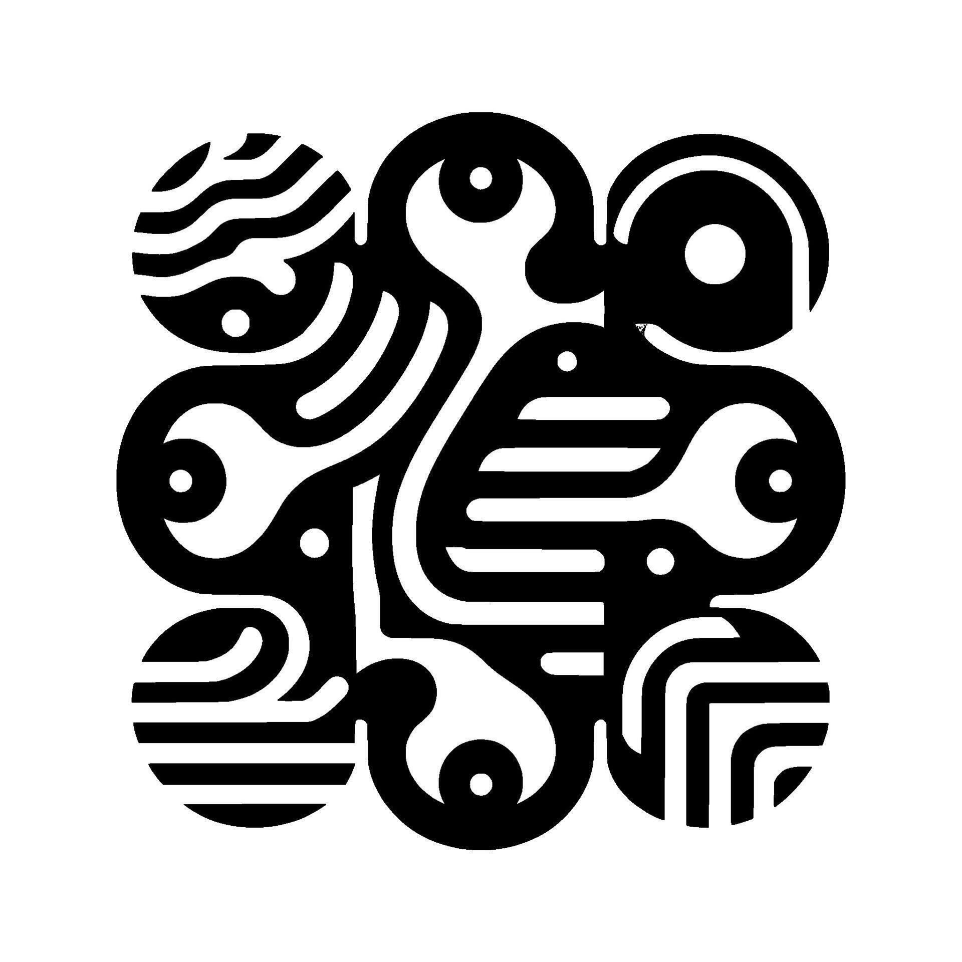 Abstract Black And White Composition Interlocking Shapes And Curves