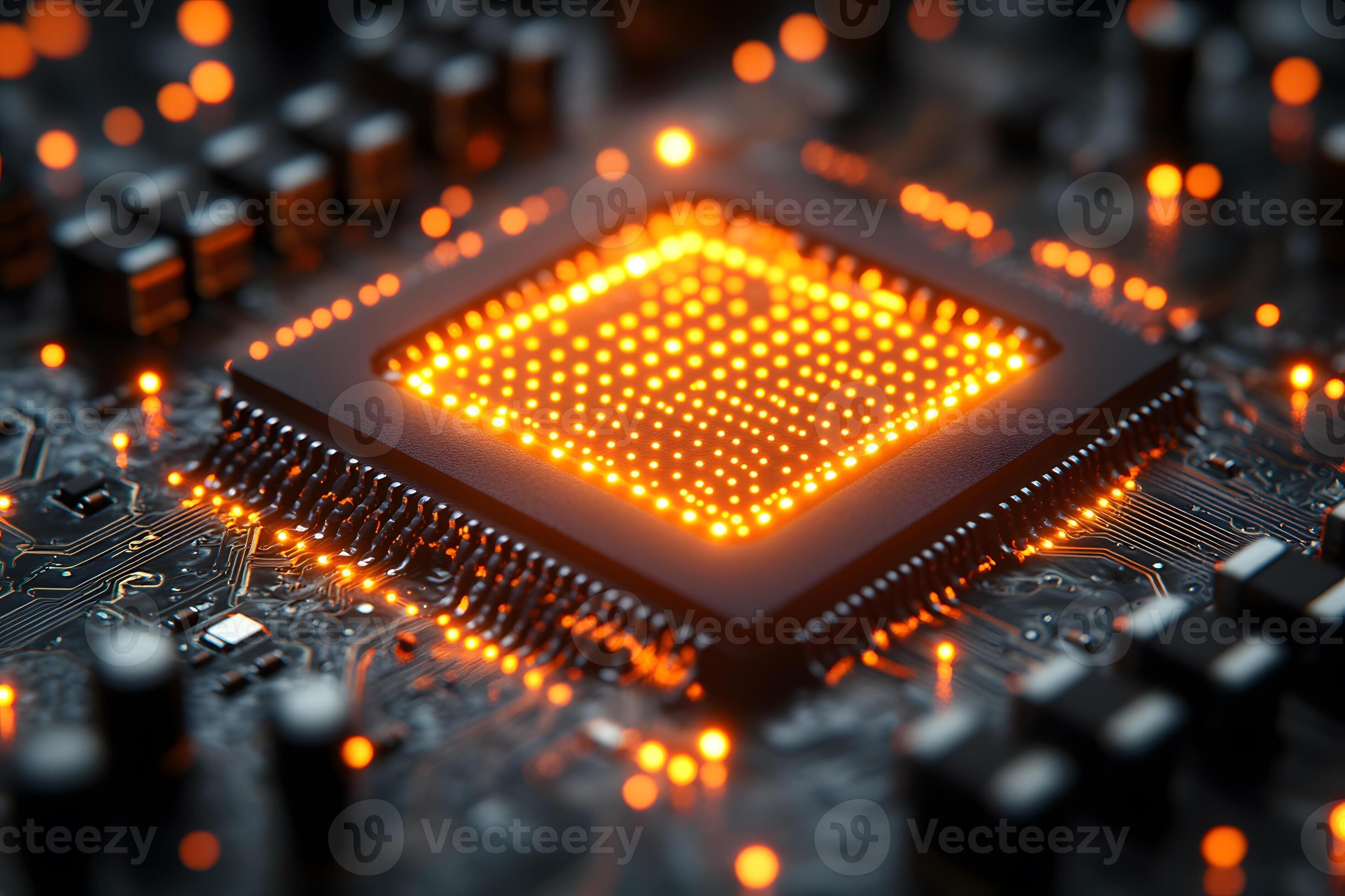 Futuristic Circuit Board with Glowing Microprocessor for Technology Design and Innovation ...
