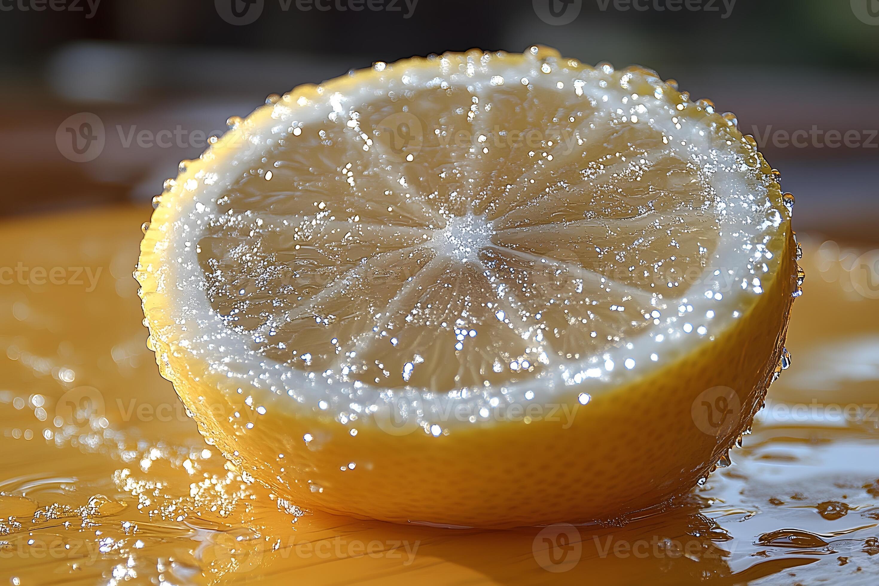 Close-Up of a Fresh Cut Lemon with Sparkling Water Droplets 58133888 Stock Photo at Vecteezy