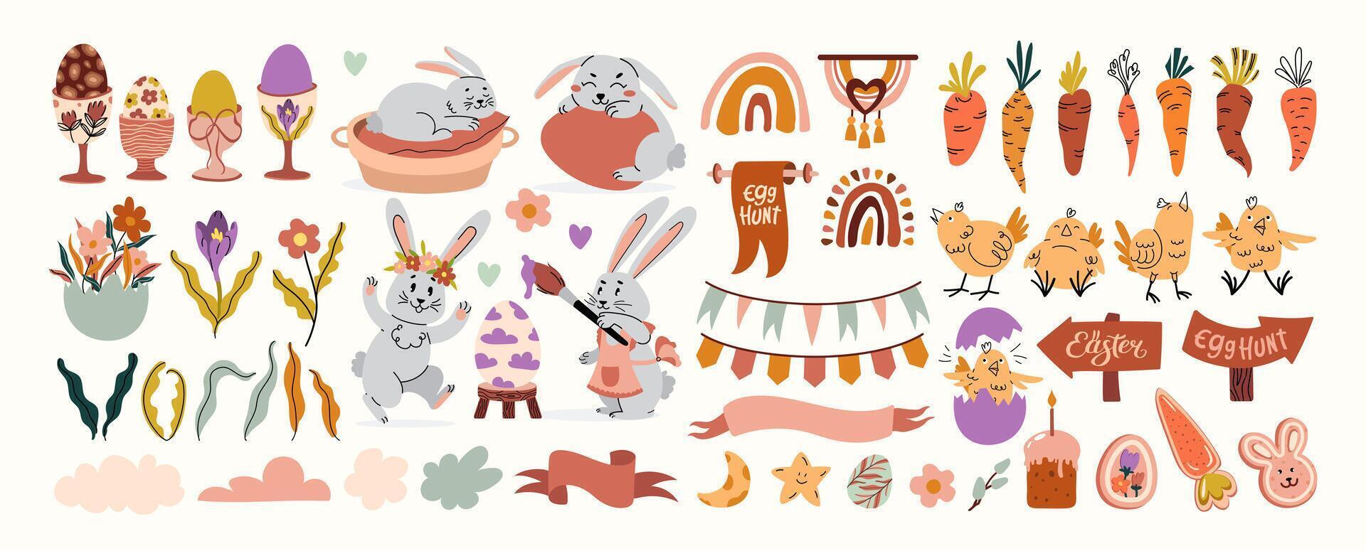 Large Easter clipart set. Spring boho collection of animals, flowers ...