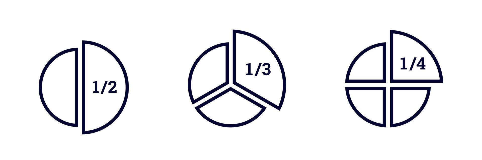 Three simple circle diagrams showing fractions one half, one third, one fourth 58158843 Vector ...