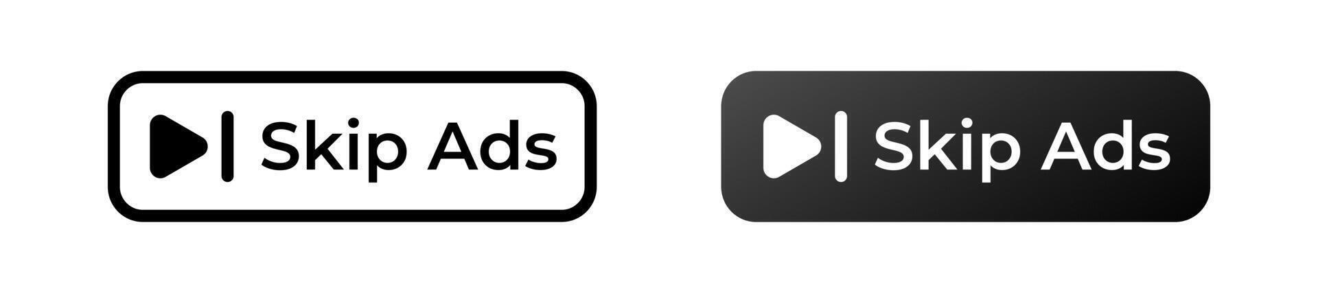 Minimalistic skip ads buttons with play icons for easy navigation in black and white design ...