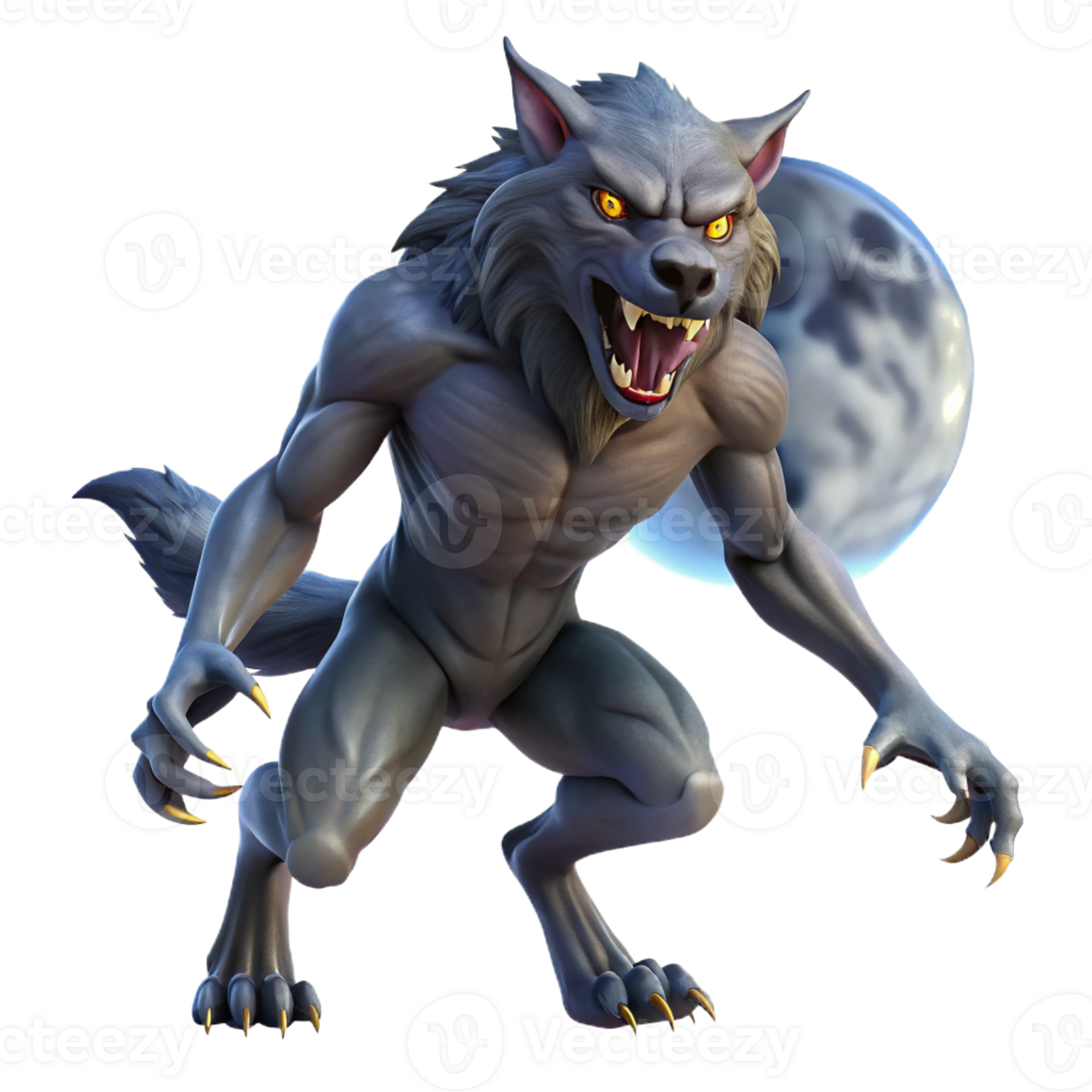 extraordinary rustic A fierce werewolf with glowing eyes and sharp claws, howling at the moon ...