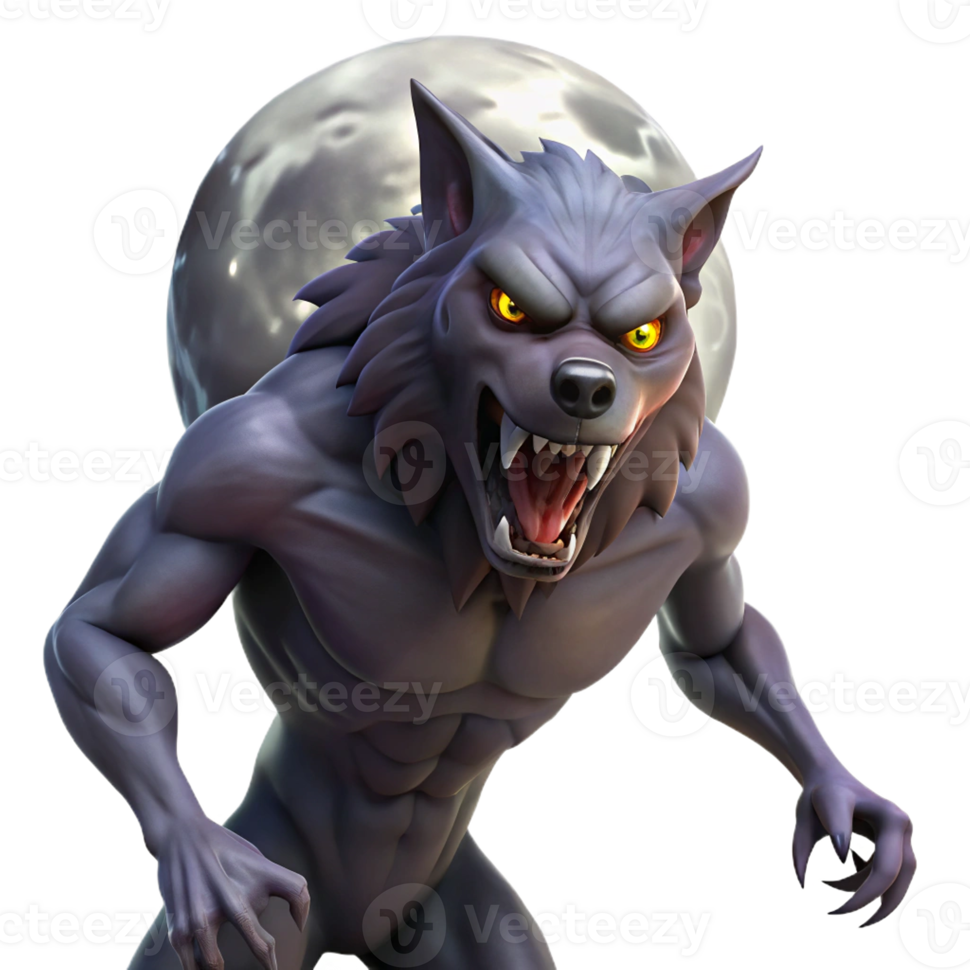 wonderful vintage A fierce werewolf with glowing eyes and sharp claws, howling at the full moon ...