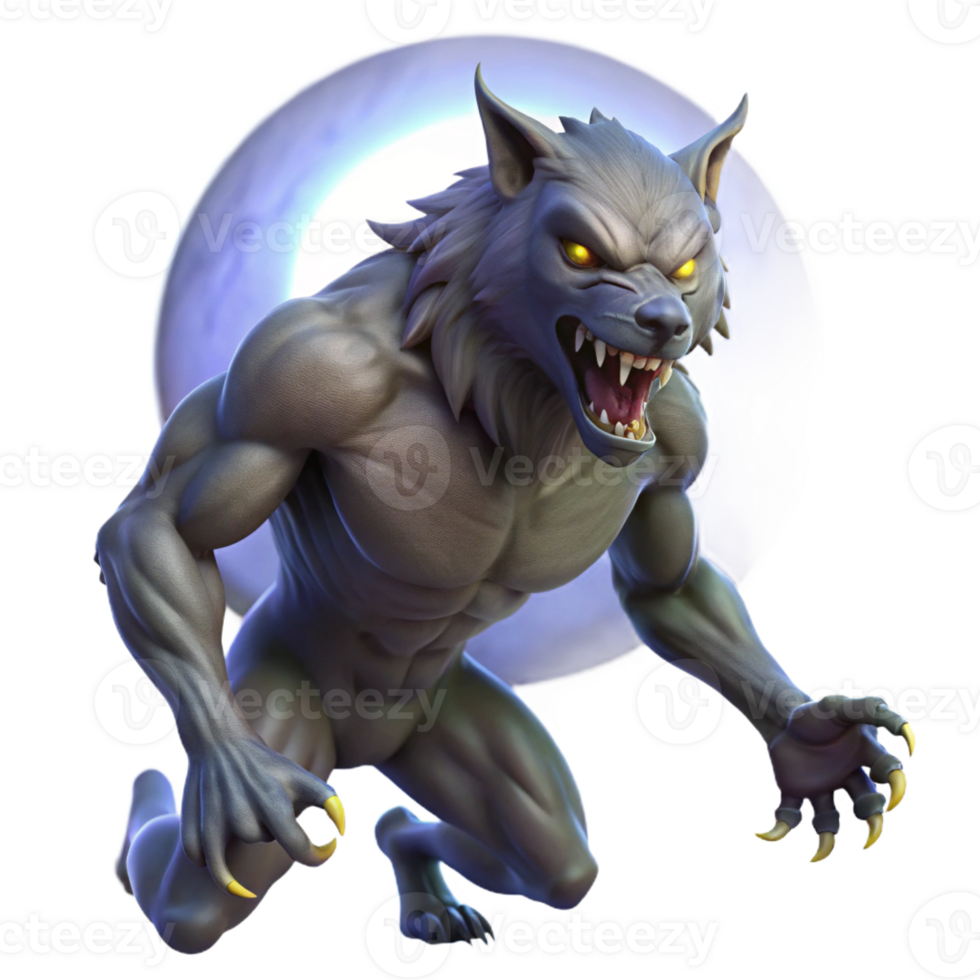 impressive rustic A fierce werewolf with glowing eyes and sharp claws, howling at the moon ...