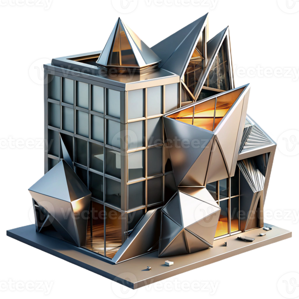 Elegant Abstract Deconstructivist Office Building Fragmented Shapes Sharp Angles Metallic