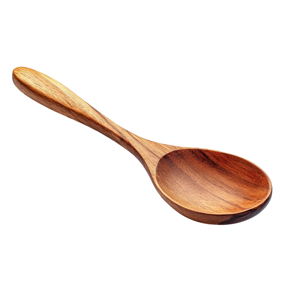 A handcrafted wooden spoon placed elegantly on a clean transparent background, perfect for ...