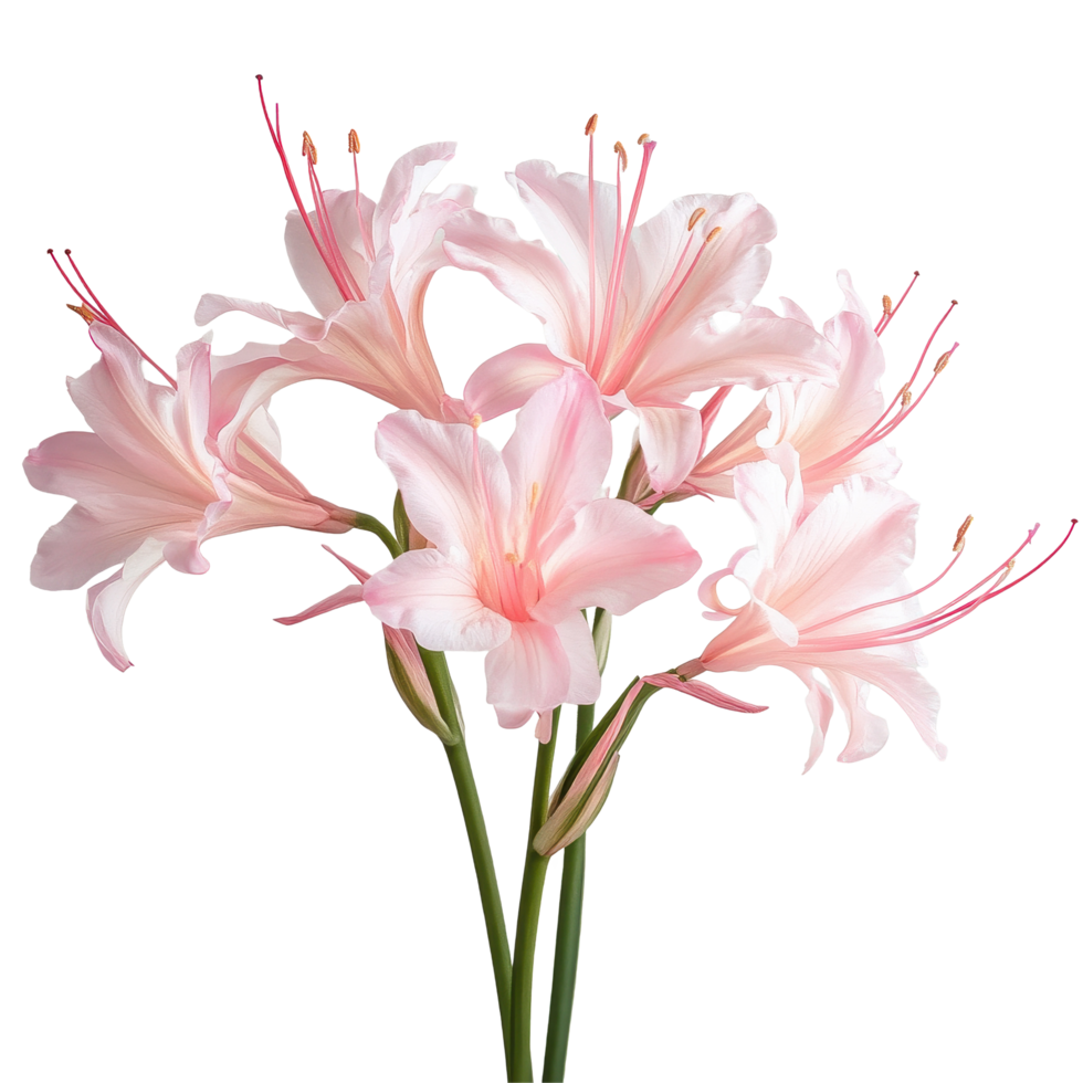 Nerine flowers showcased against a flat Transparent background highlighting their delicate ...