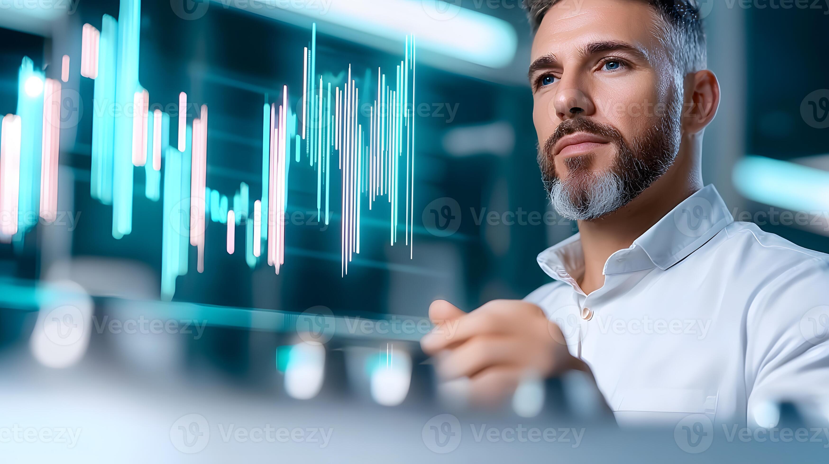 Professional Man Analyzing Financial Data With Graphs In A Modern