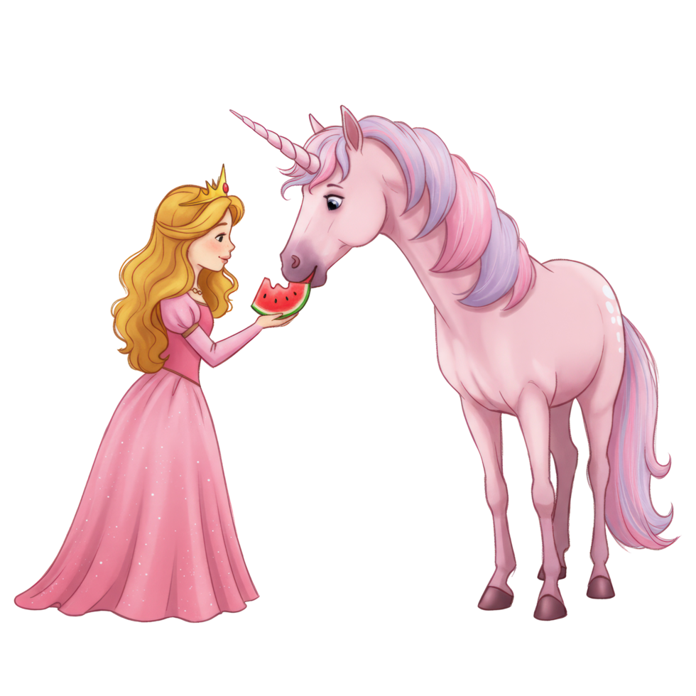 Princess Feeding a Pink Unicorn Fantasy Illustration 58216167 PNG