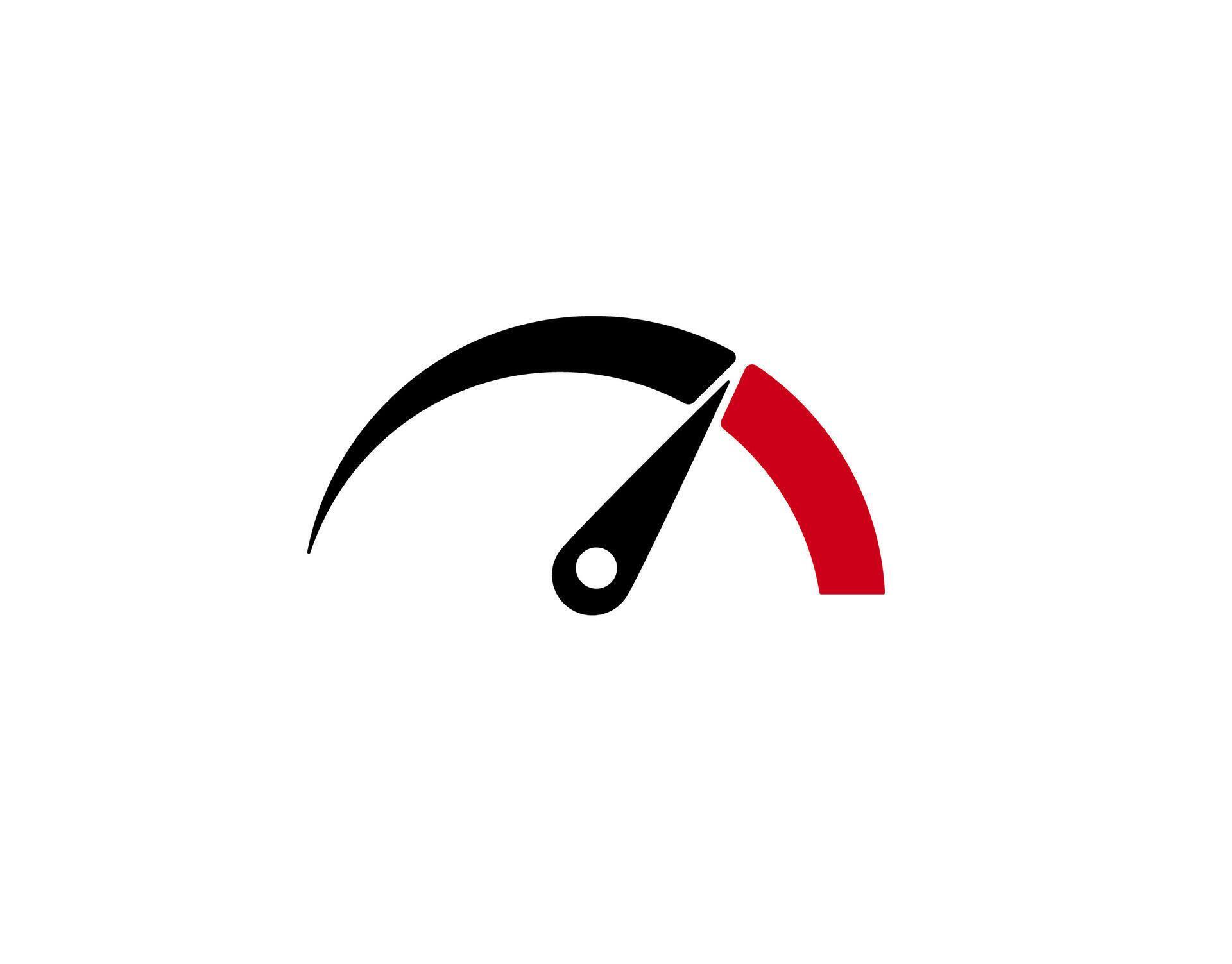 Speedometer with pointer showing high speed in simple minimalist gauge ...