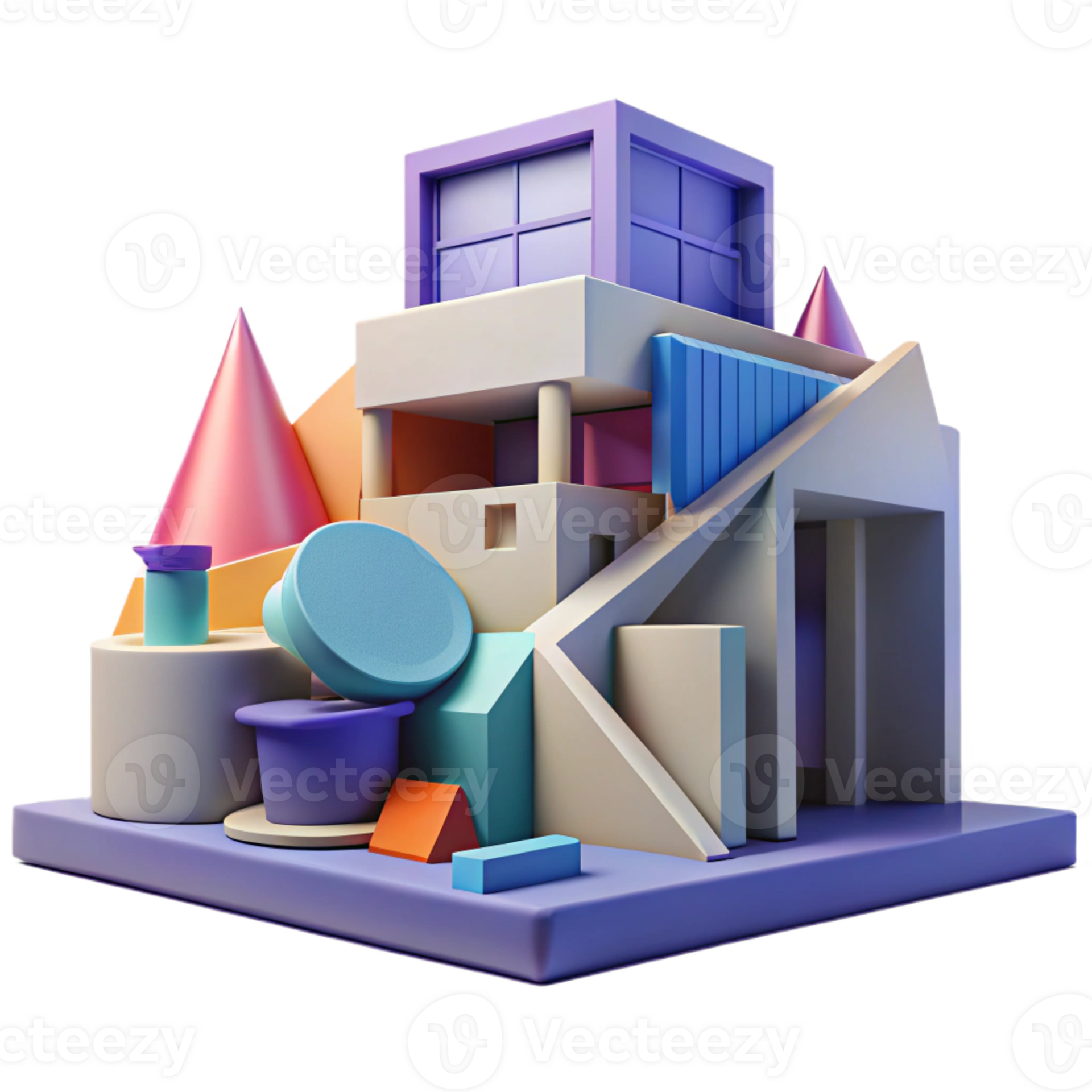 impressive minimalist Deconstructivist museum, fragmented forms, angular shapes, bold colors ...