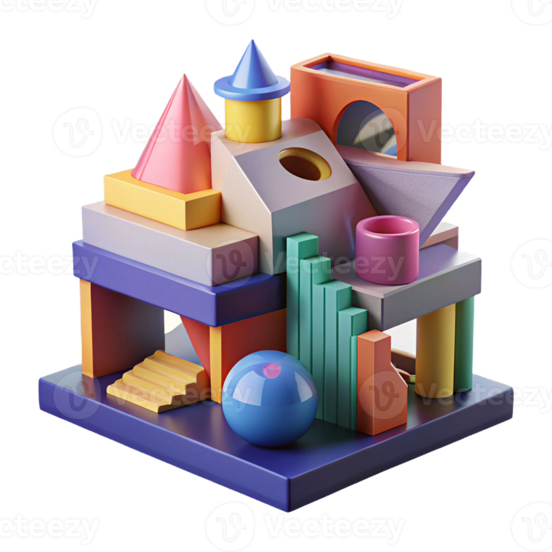 Serene Minimalist Deconstructivist Museum Fragmented Forms Angular Shapes Bold Colors