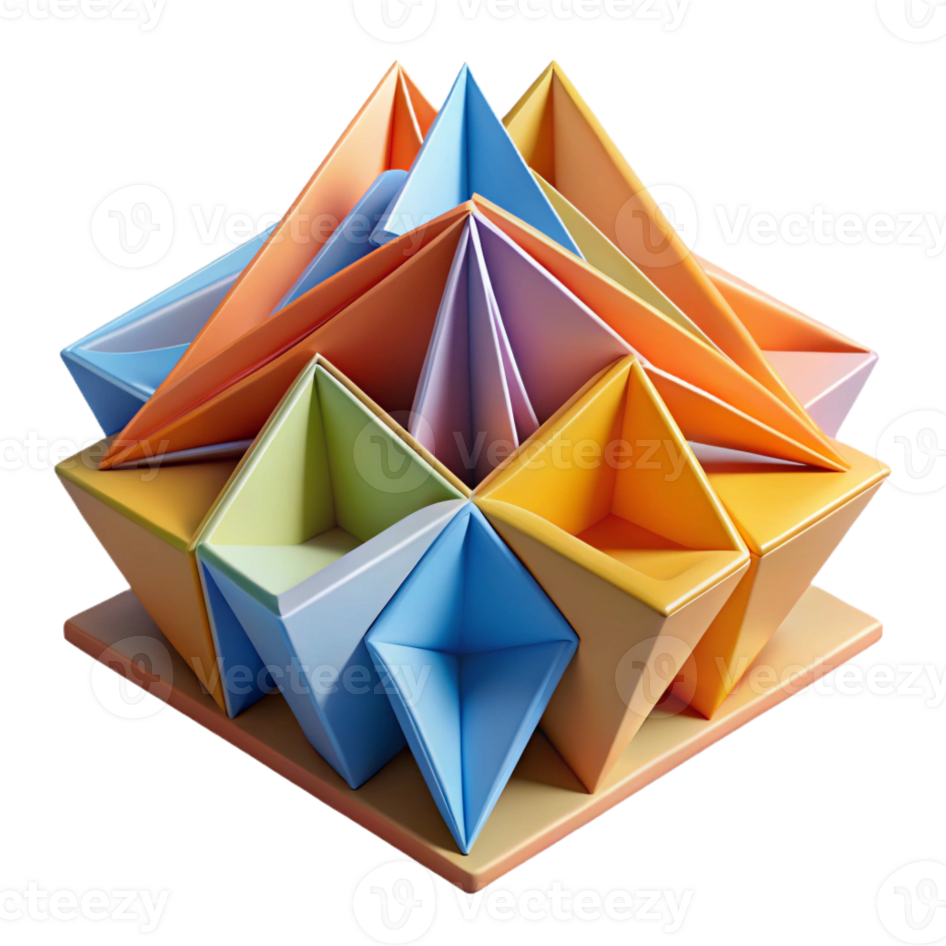 serene artistic Origami architecture, folded paper structures, intricate patterns, colorful ...