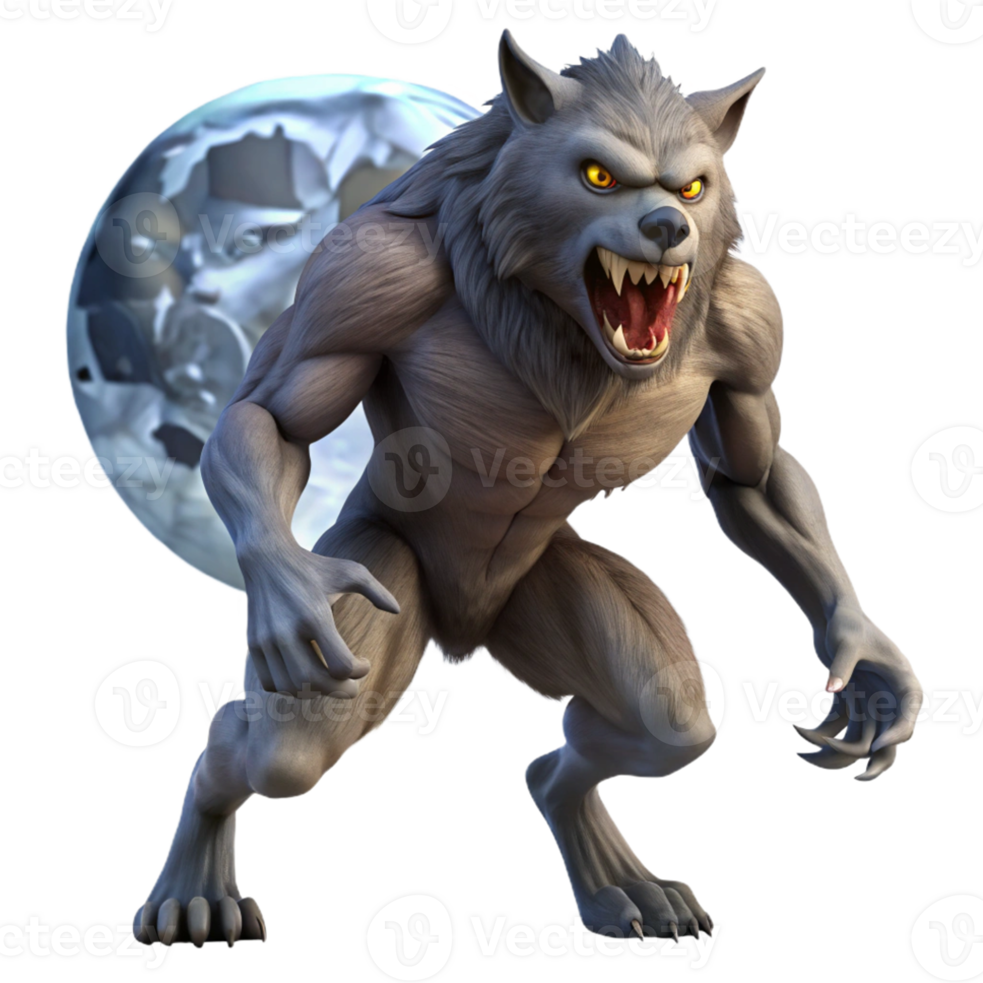 stunning classic A powerful werewolf howling at the full moon, its fur bristling with rage ...