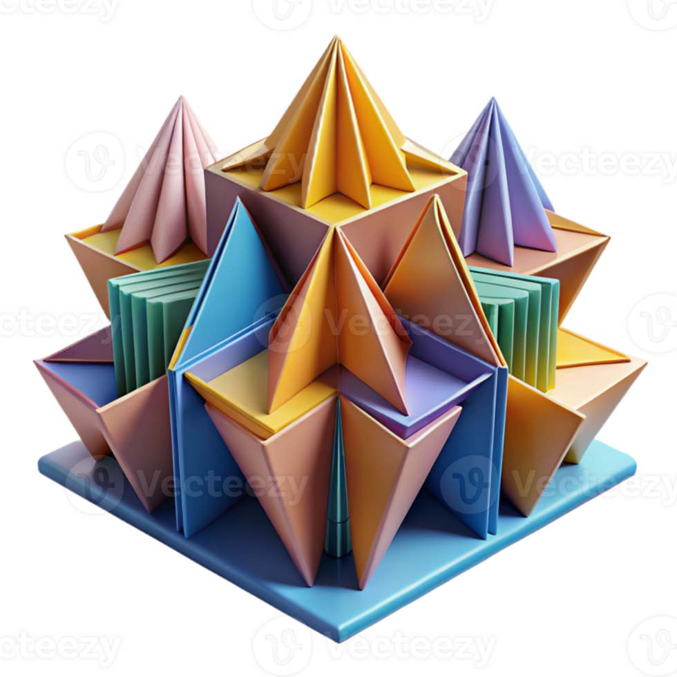 beautiful rustic Origami architecture, folded paper structures, intricate patterns, colorful ...