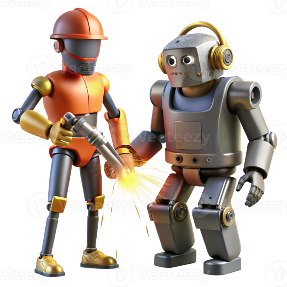 Elegant Vintage A Robotic Exoskeleton Assisting A Construction Worker Illuminated By The Sparks