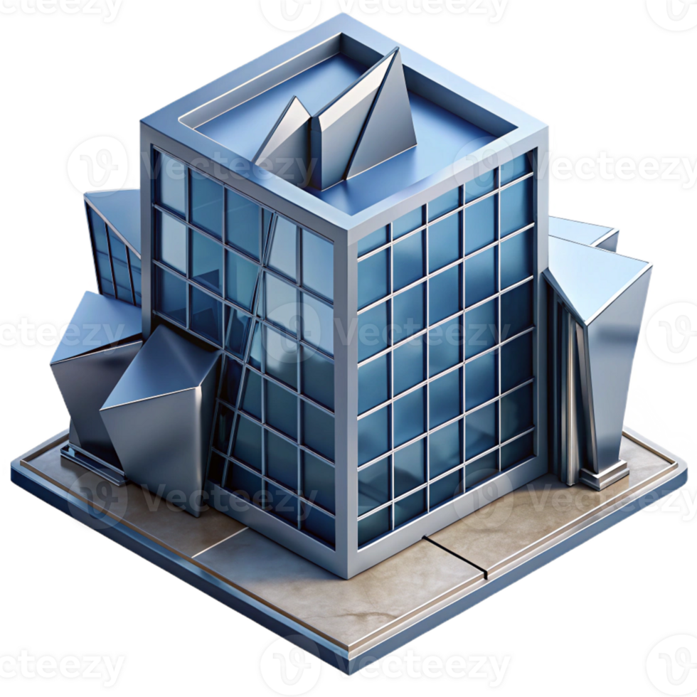 Elegant Minimalist Deconstructivist Office Building Fragmented Forms Sharp Angles Metallic