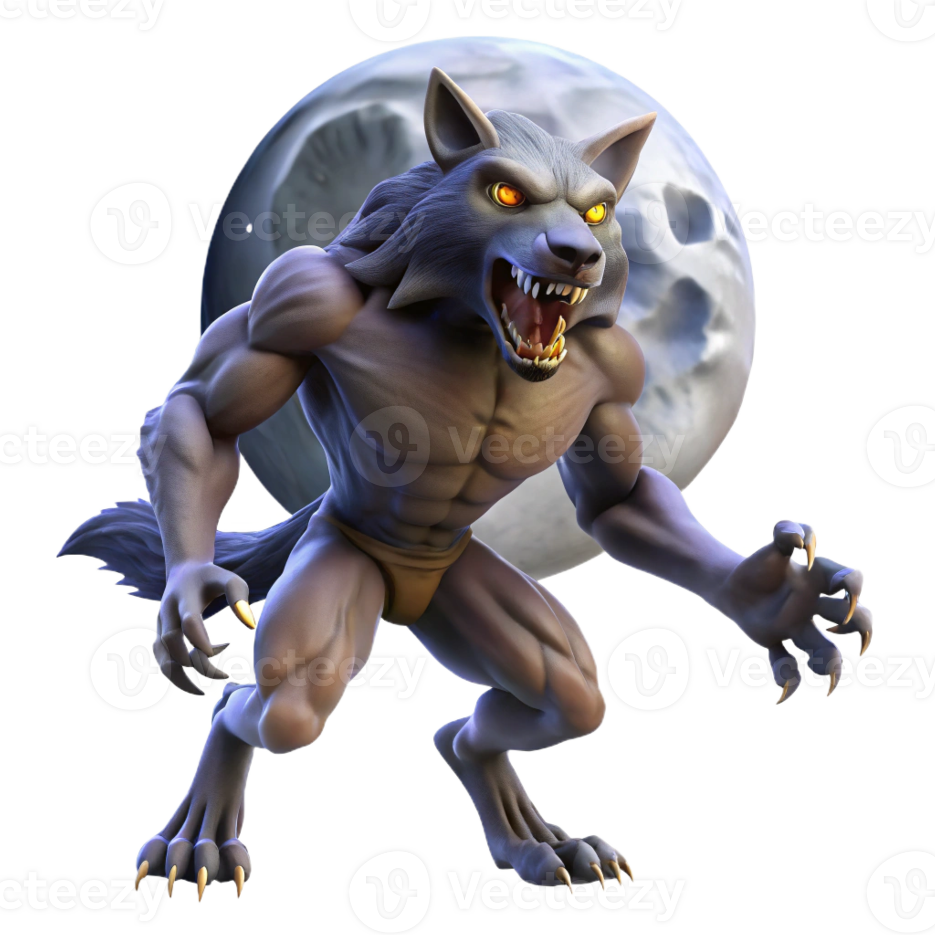 stunning abstract A fierce werewolf transforming under a full moon, with glowing eyes and sharp ...