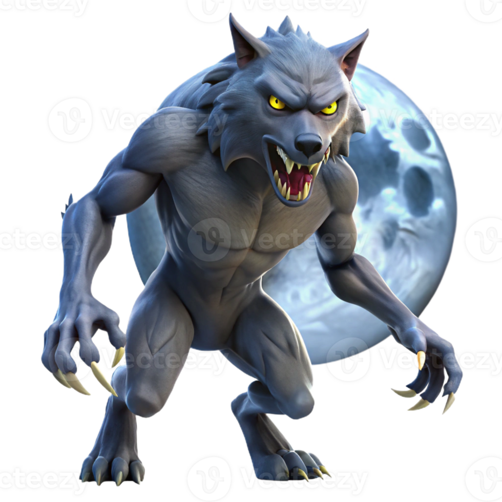 impressive rustic A fierce werewolf transforming under a full moon, with glowing eyes and sharp ...