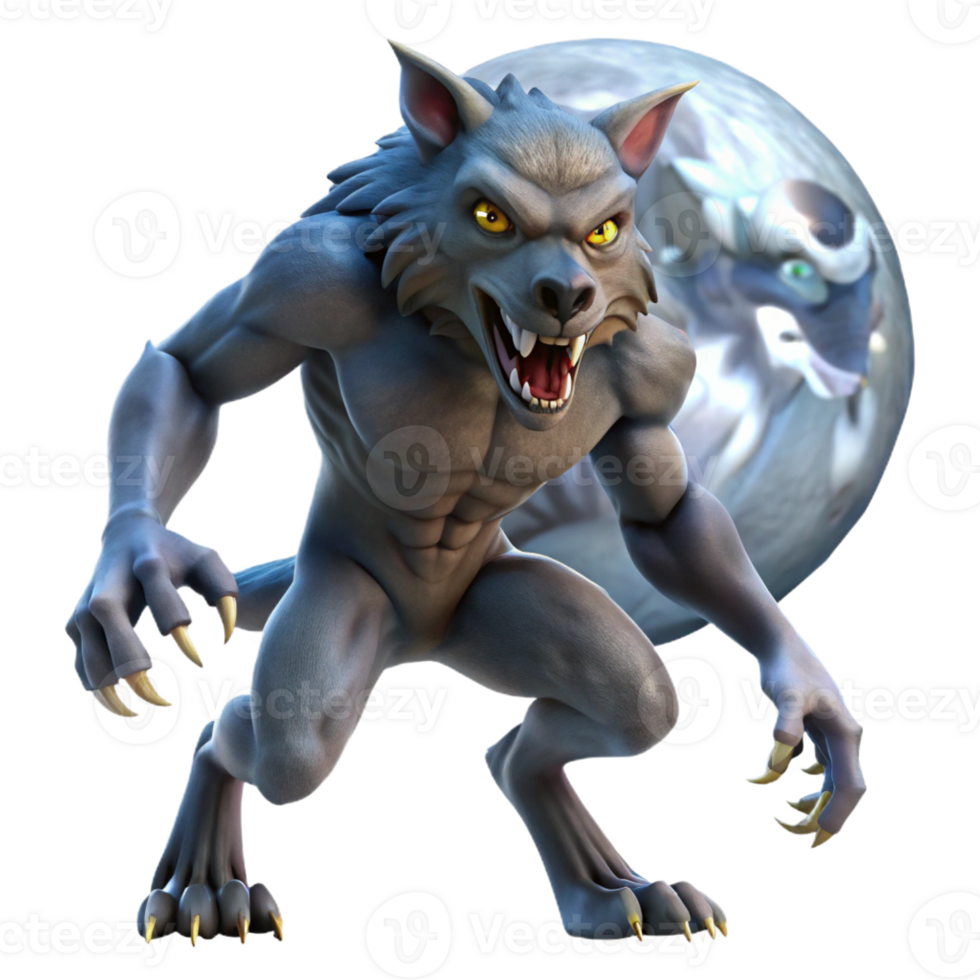 beautiful abstract A fierce werewolf transforming under a full moon, with glowing eyes and sharp ...