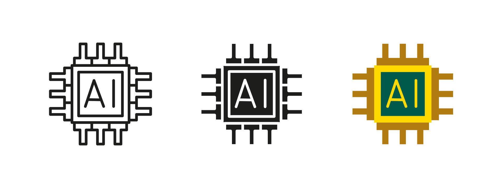 AI chip icon. Advanced artificial intelligence processor illustration. Microchip and circuit ...