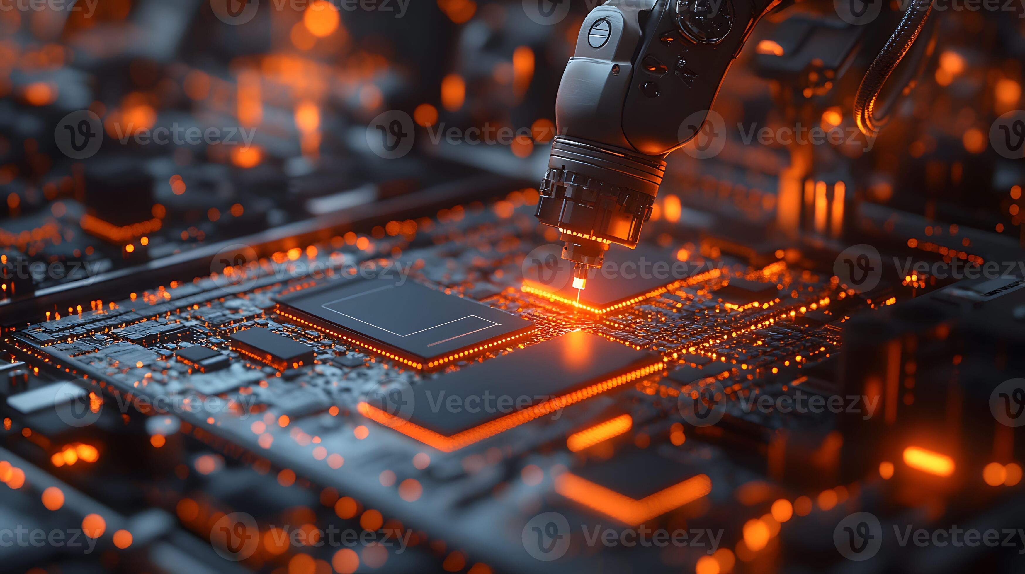 Robotic Arm Assembling High-Tech Microchip 58292910 Stock Photo at Vecteezy