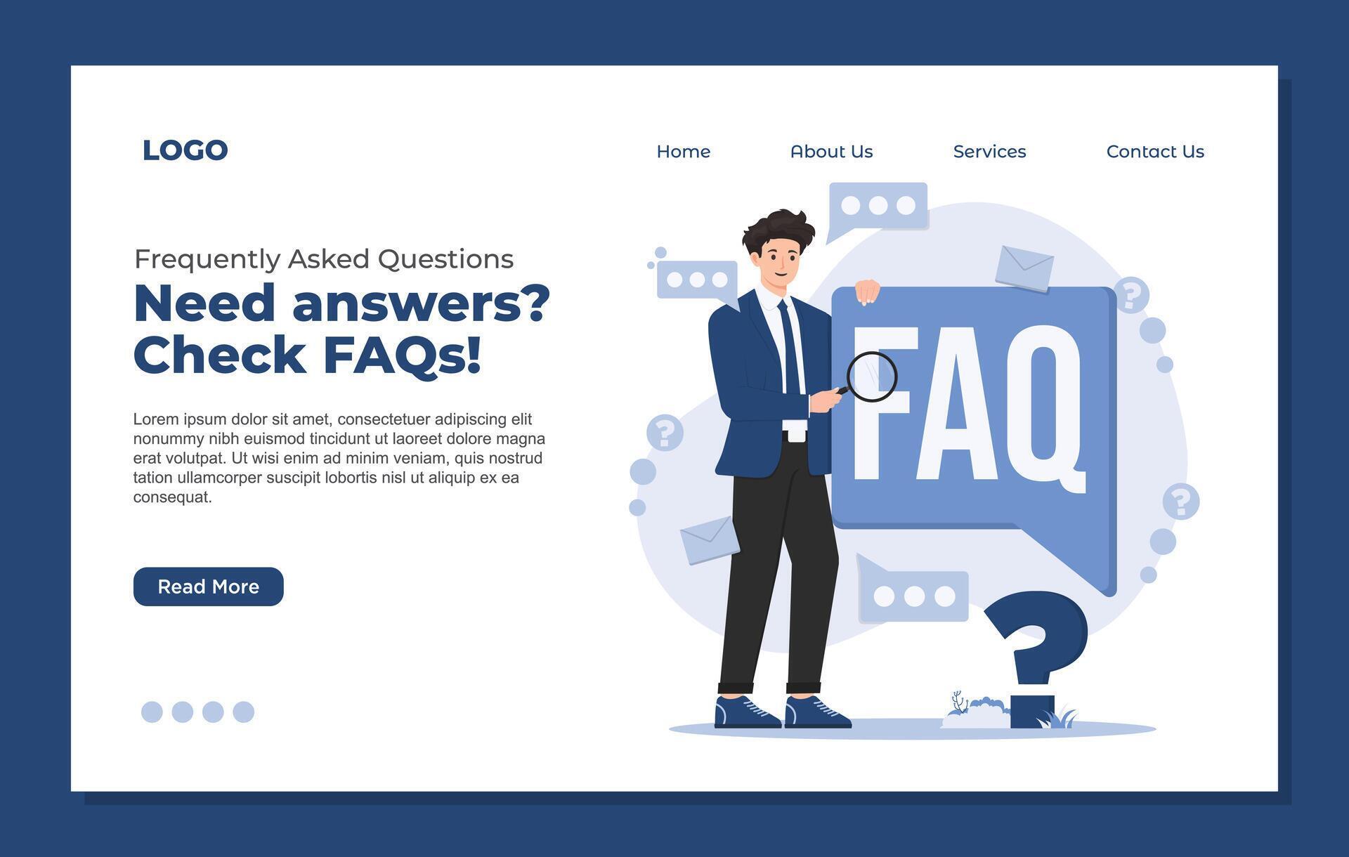 Flat design landing page template of faq question and answer section ...