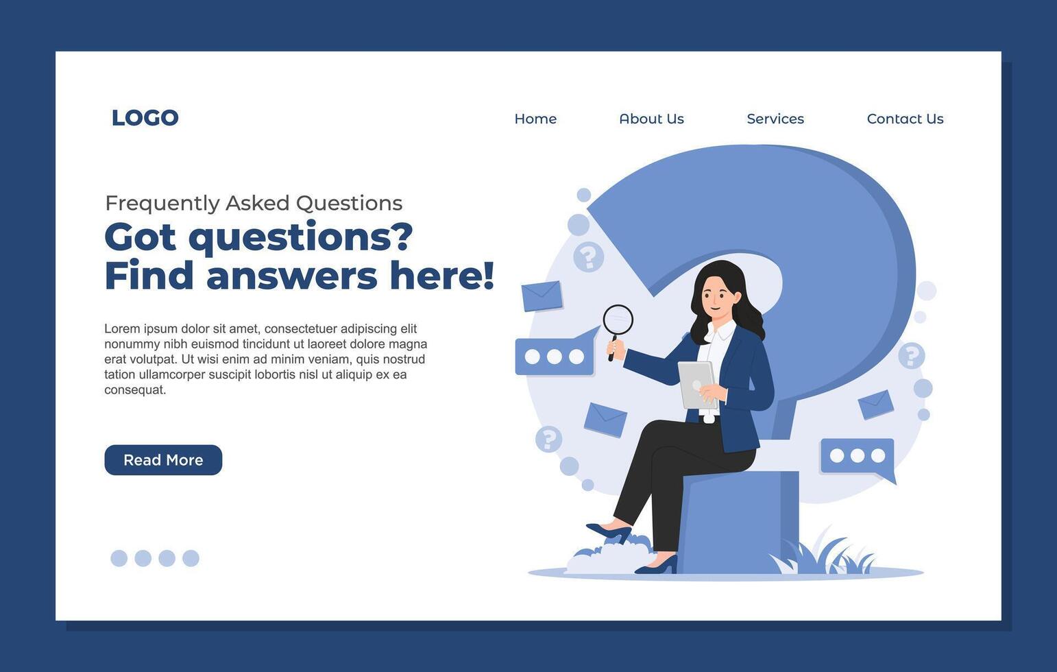 Flat design concept web page template FAQ question and answer section ...