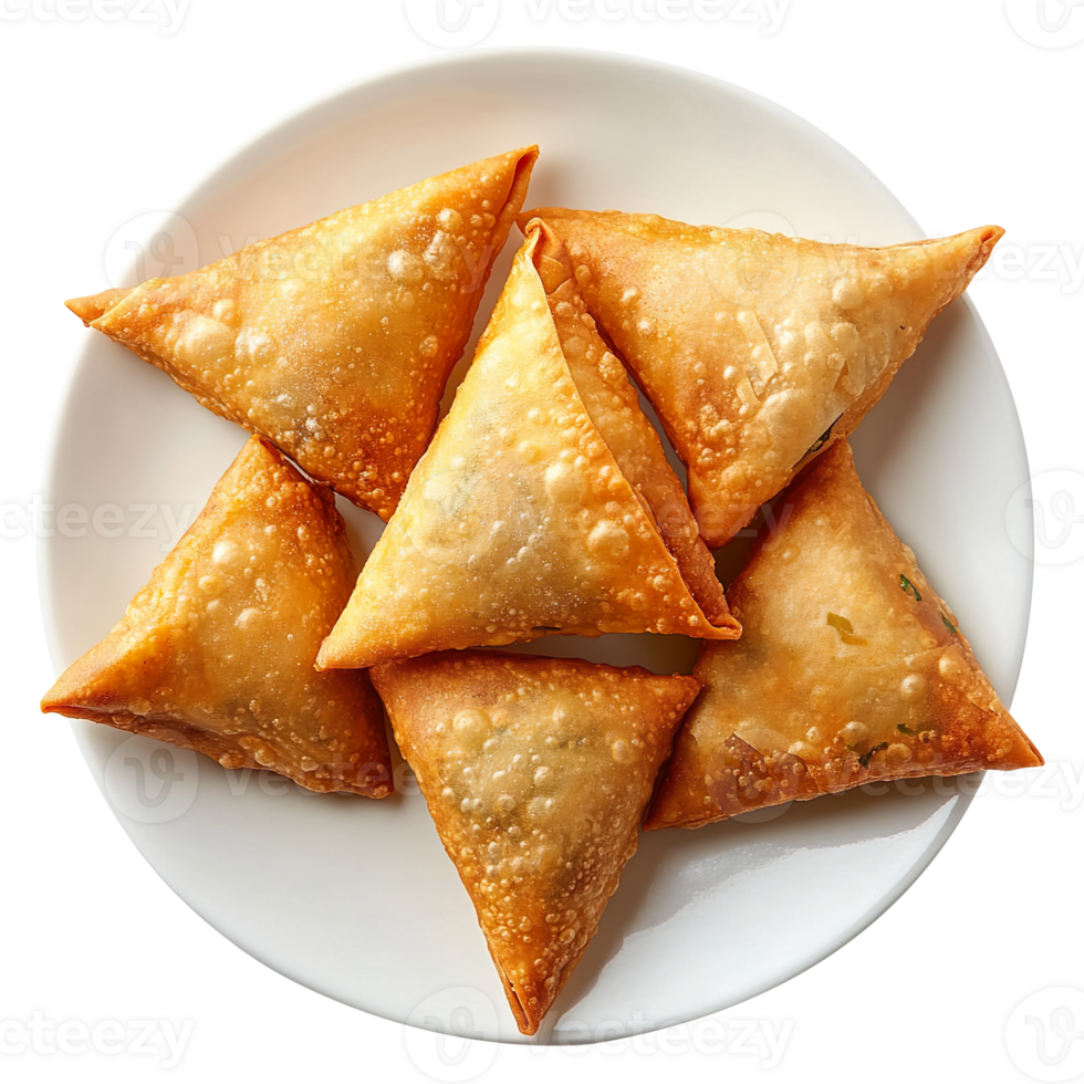 Fried samosas on a plate isolated on transparent background 58324592 PNG