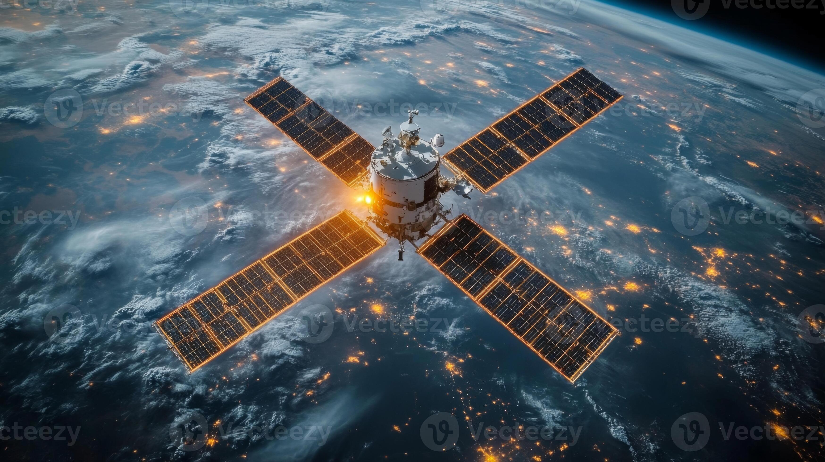 A satellite orbits Earth while transmitting crucial telemetry data. The spacecraft utilizes ...