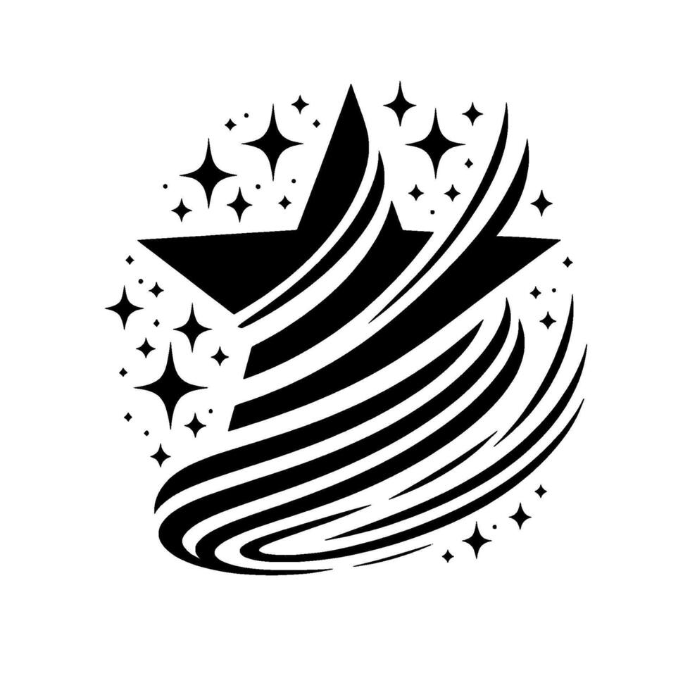 Elegant Black And White Starburst Featuring A Central Star With Swirling Lines And Surrounding