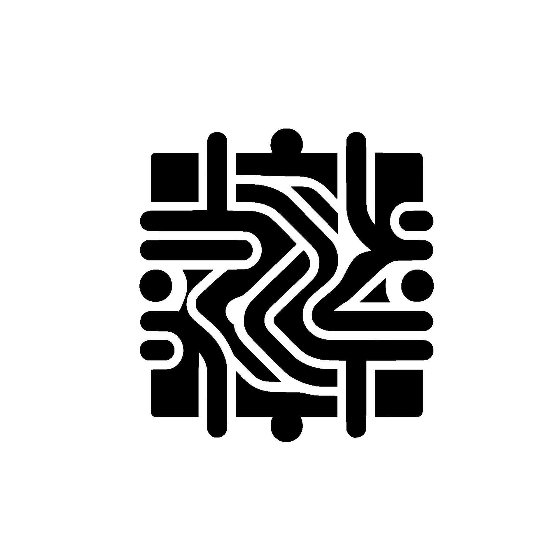 Abstract Geometric Composition With A Black Square Featuring Interconnected White Lines And