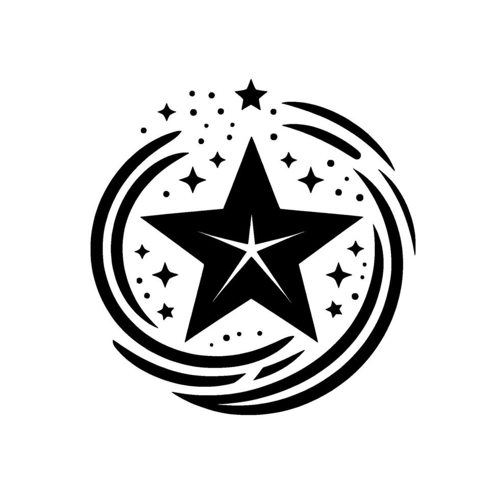 Black And White Starburst A Central Star Ringed By Swirling Lines And Smaller Stars On A Clean