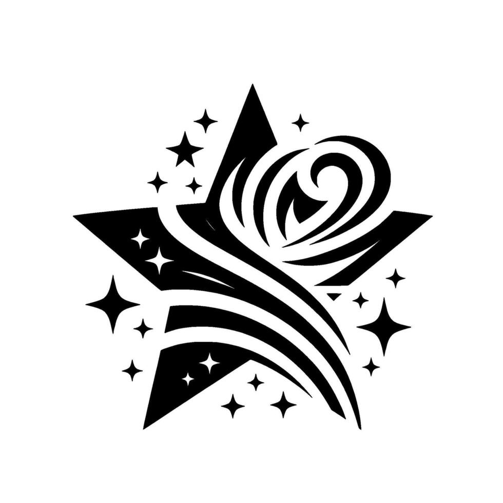 Bold Black White Starburst With Swirling Lines And Accompanying Sparkling Accent Stars On A