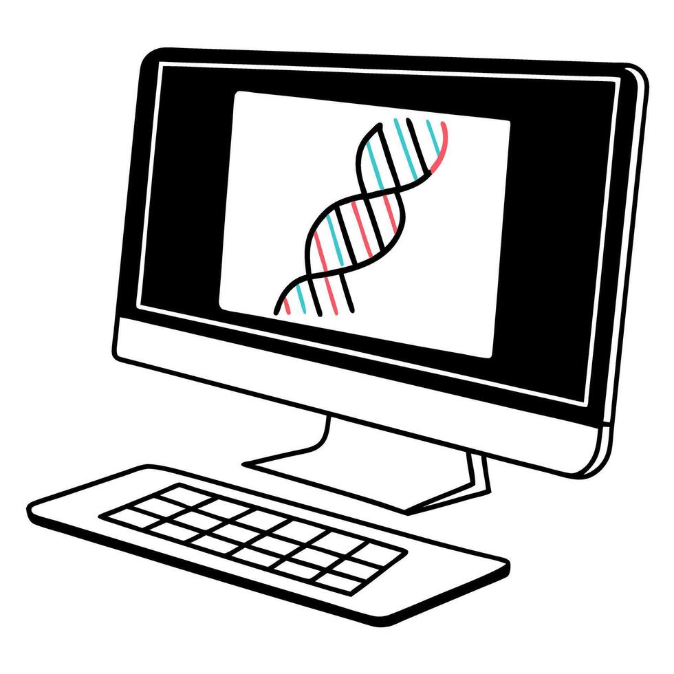 Dna helix on computer screen digital biology, genetic science ...